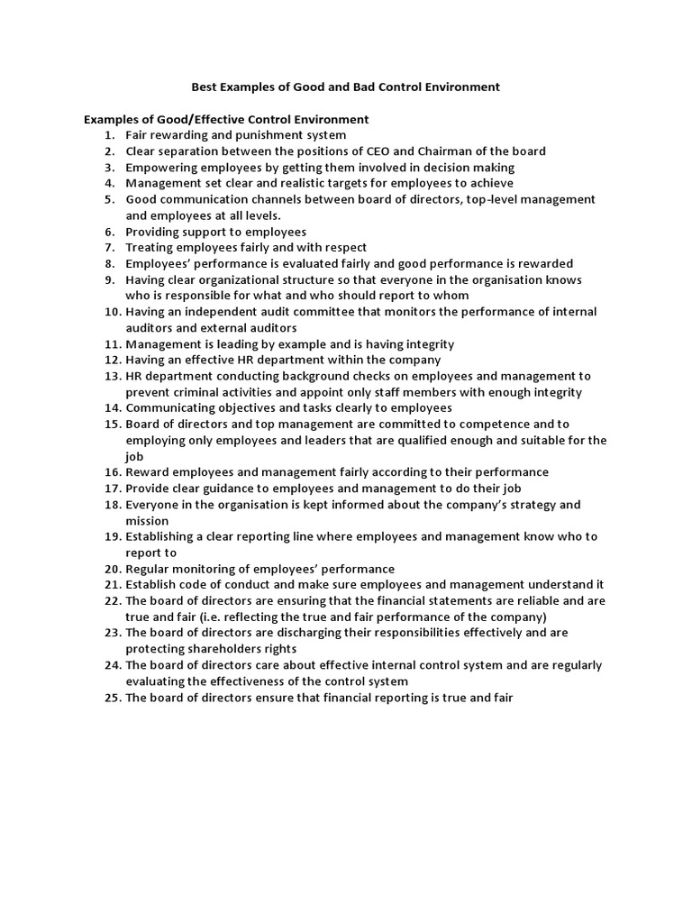 Best Examples of Good and Bad Control Environment | PDF | Audit | Board ...