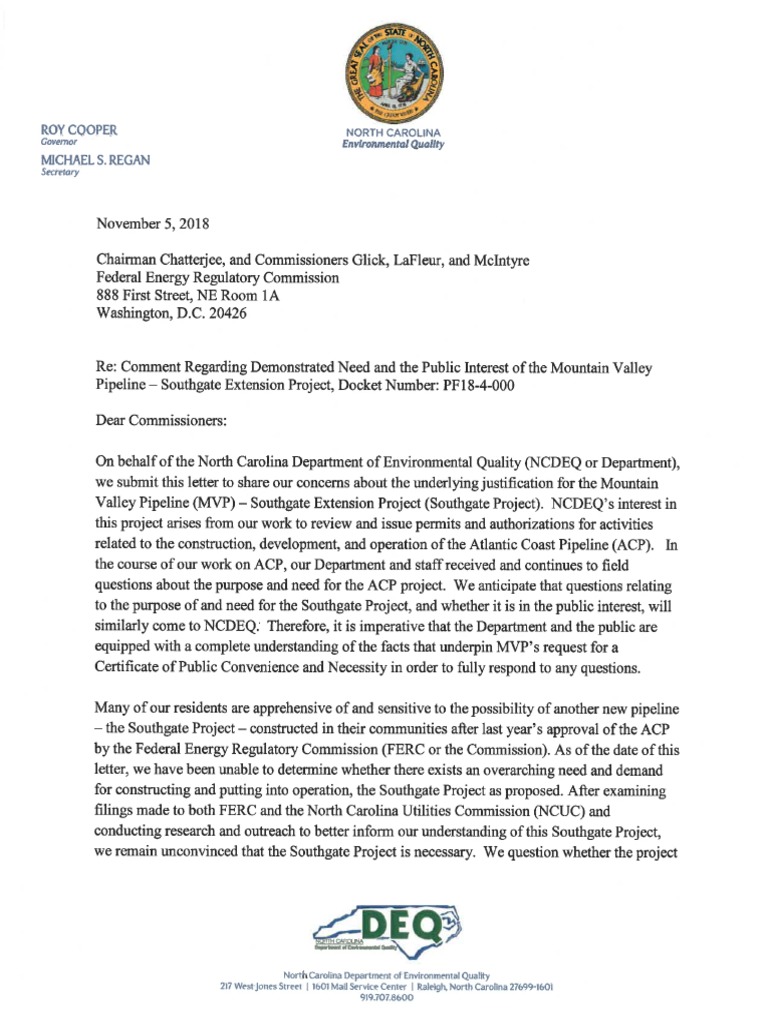 DEQ Letter To FERC | PDF