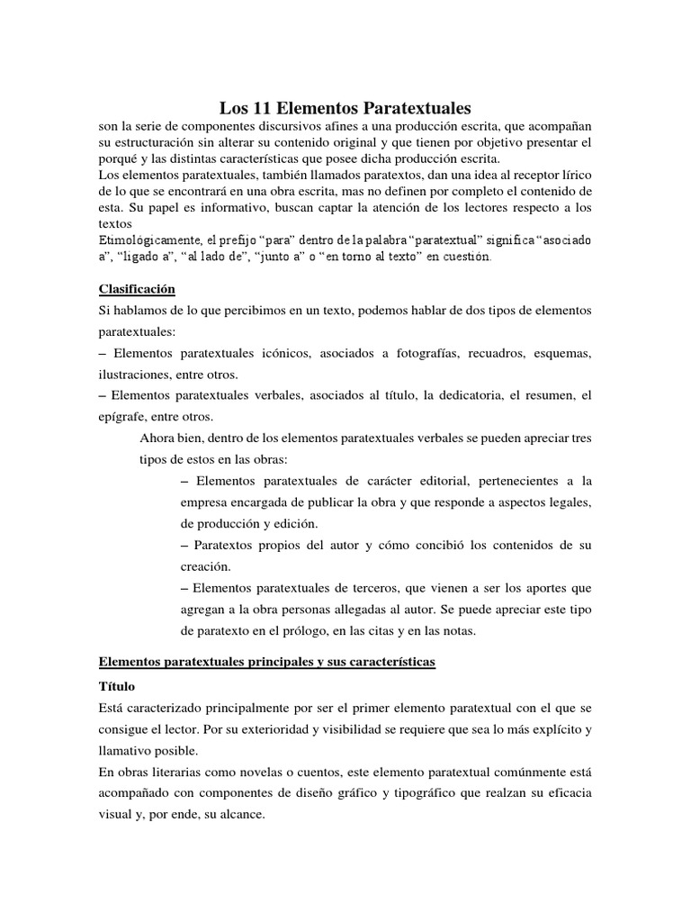 Los 11 Elementos Paratextuales | PDF | Autor | Science