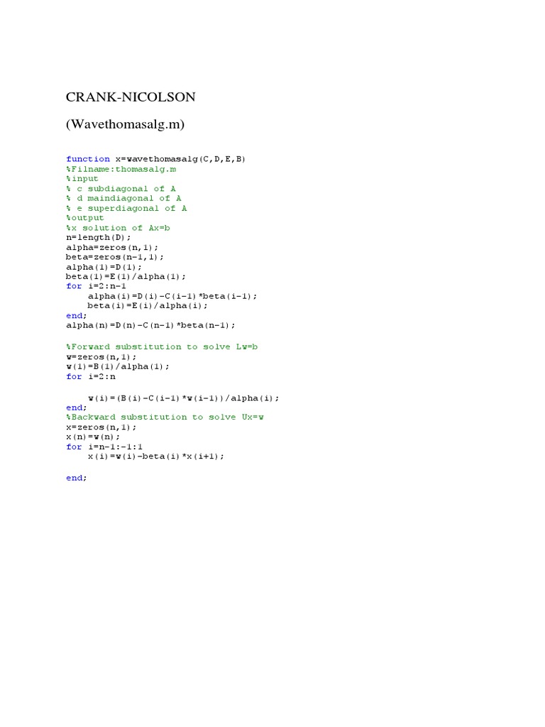 Crank Nicolson (Matlab) PDF | PDF | Algorithms | Applied Mathematics