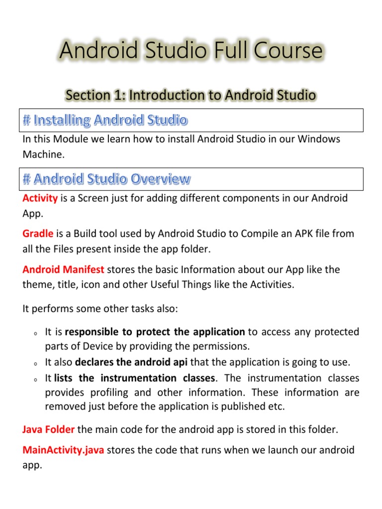 Android Studio Full Course | PDF | Android (Operating System) | Java ...