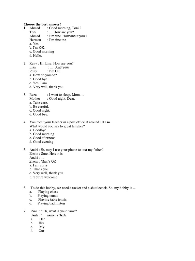 SOAL PTS BAHASA INGGRIS KELAS 7 Semester Ganjil | PDF | Racquet Sports | Leisure
