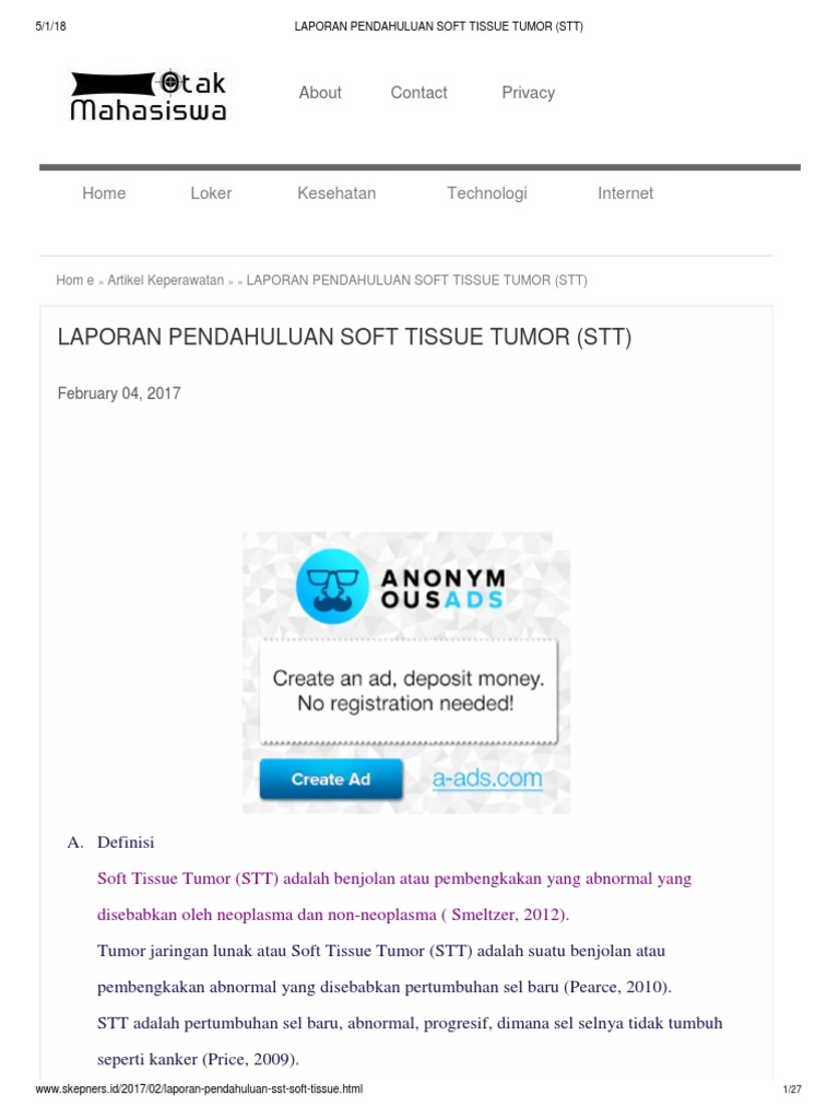 Laporan Pendahuluan Soft Tissue Tumor (STT) | PDF