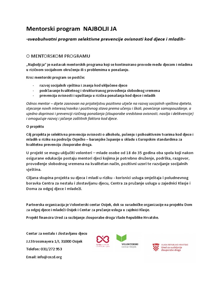 Mentorski Program NAJBOLJI JA - Letak | PDF