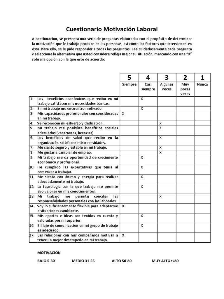 Cuestionario Motivación Laboral 1 Motivación Autosuperación