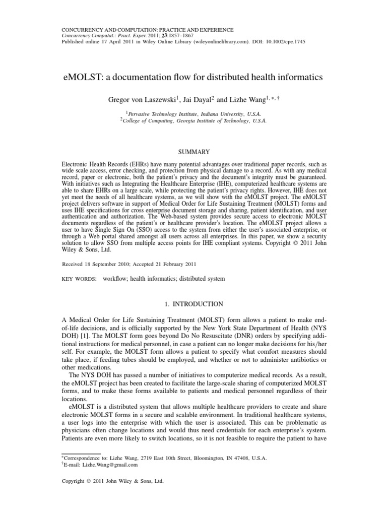 eMOLST: A Documentation Flow For Distributed Health Informatics | PDF ...
