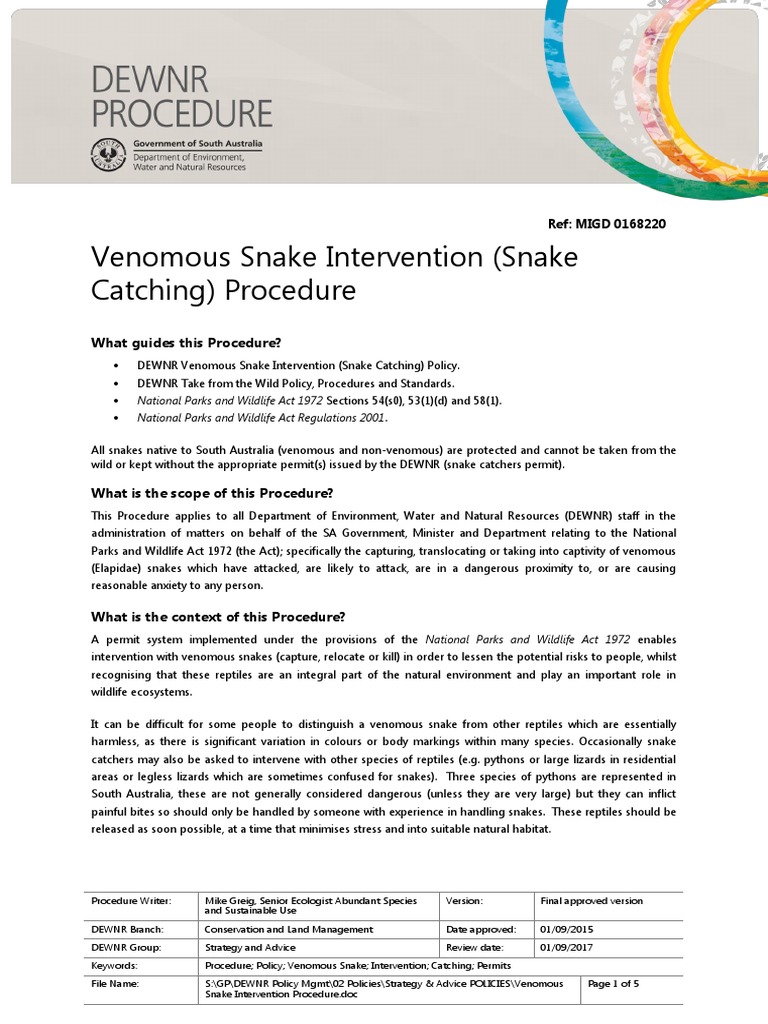 Venomous Snake Intervention Procedure Gen | PDF | Snake | Liability ...