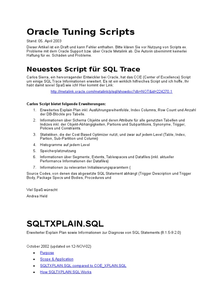 Oracle Tuning Scripts | PDF