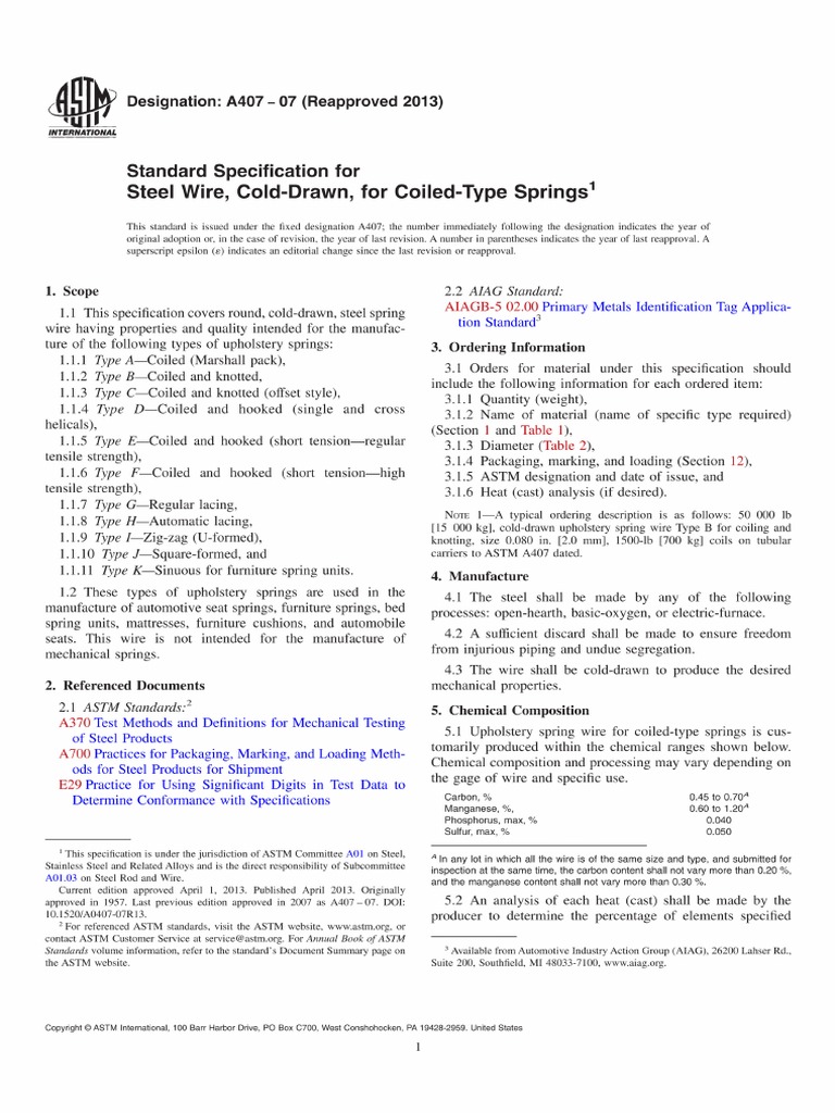 ASTM-A407 - (Colchão) - (Molejo) - (Parâmetros Químicos e Mecânicos ...