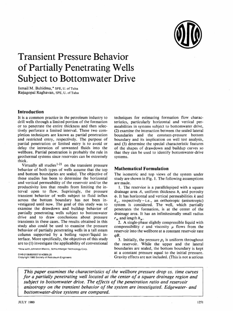 Transient Pressure Behavior of Partially Penetrating Wells Subject To ...