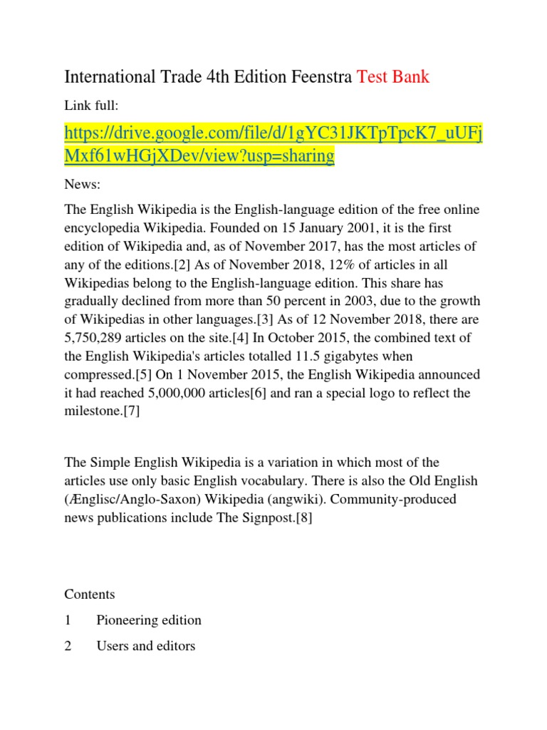 International Trade 4th Edition Feenstra Test Bank | PDF | Web 2.0 ...