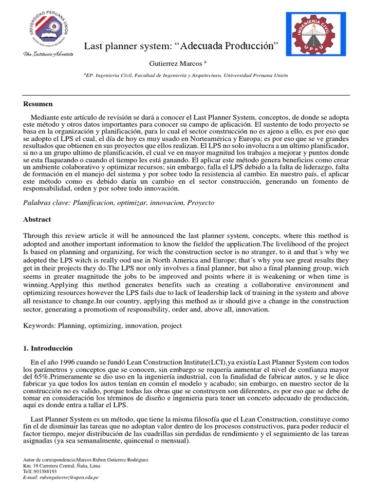 Last Planner System PDF | PDF | Aparición | Planificación
