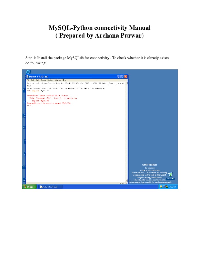Mysql-Python Connectivity Manual (Prepared by Archana Purwar) | PDF