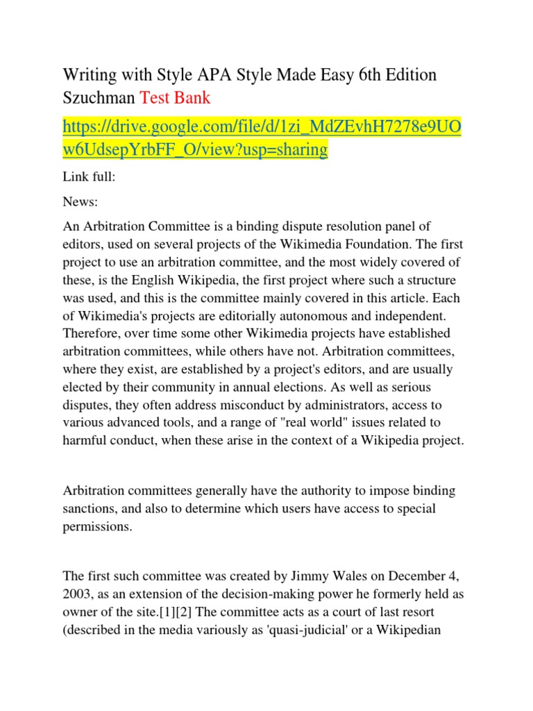 Writing With Style APA Style Made Easy 6th Edition Szuchman Test Bank ...