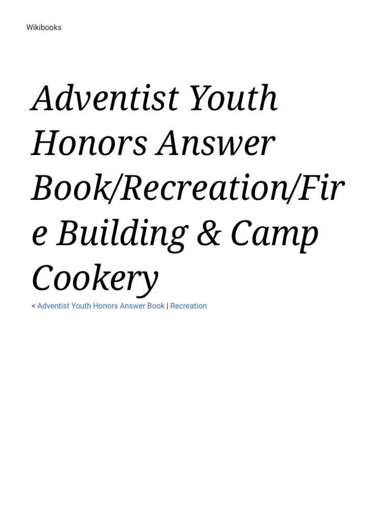 Adventist Youth Honors Answer Book | Recreation Fire Building & Camp ...