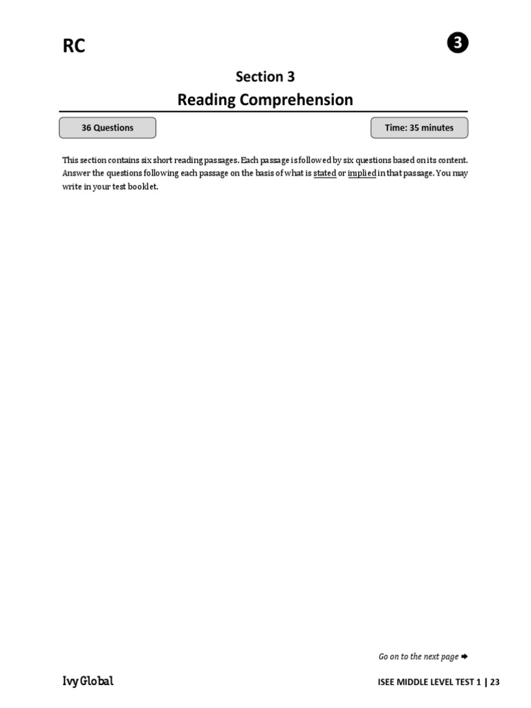 Isee Middle Level Test Reading Comprehension | PDF | Orbit | Cotton