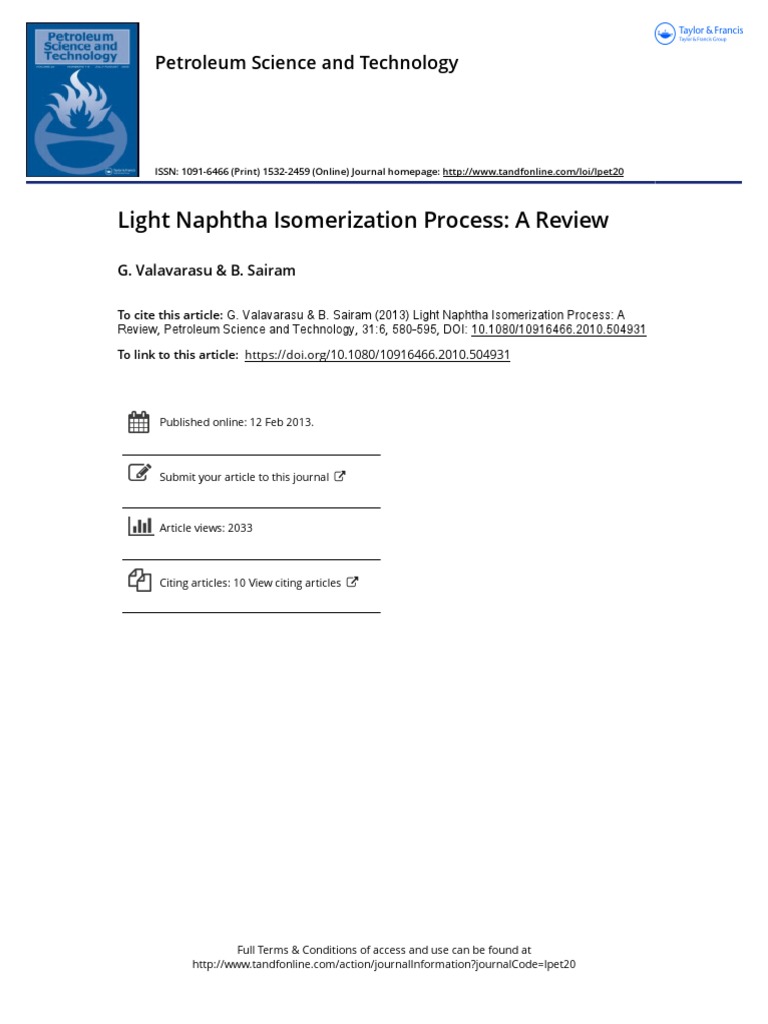 Light Naphtha Isomerization Process Review | PDF | Catalysis | Gasoline