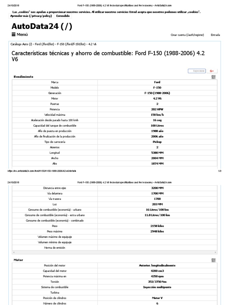 Ford F-150 (1988-2006) 4.2 V6 Technical Specifications and Fuel Economy ...