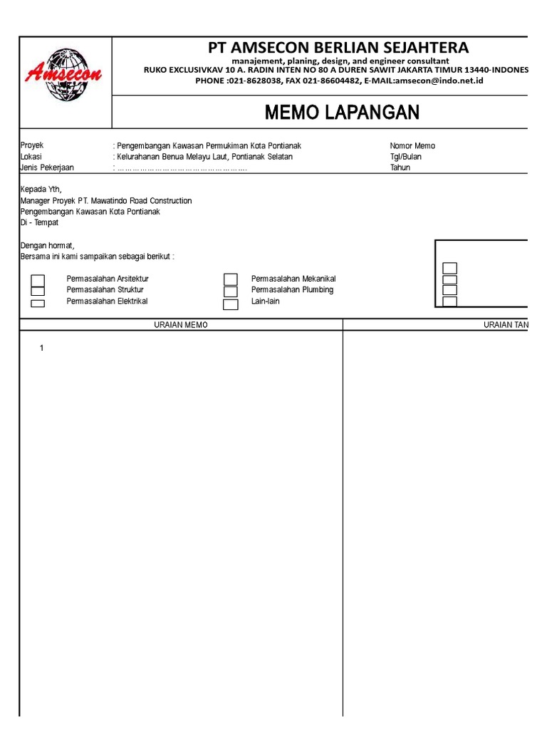Memo Lapangan Proyek Pontianak | PDF