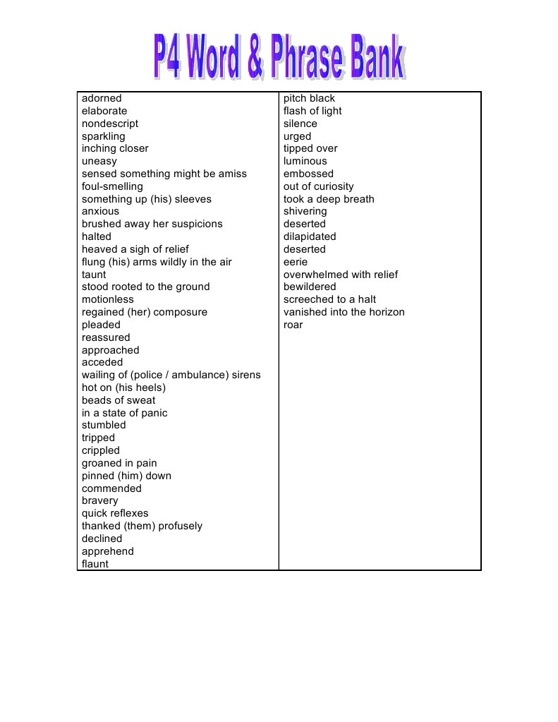 P4 Word and Phrase Bank | PDF | Nature