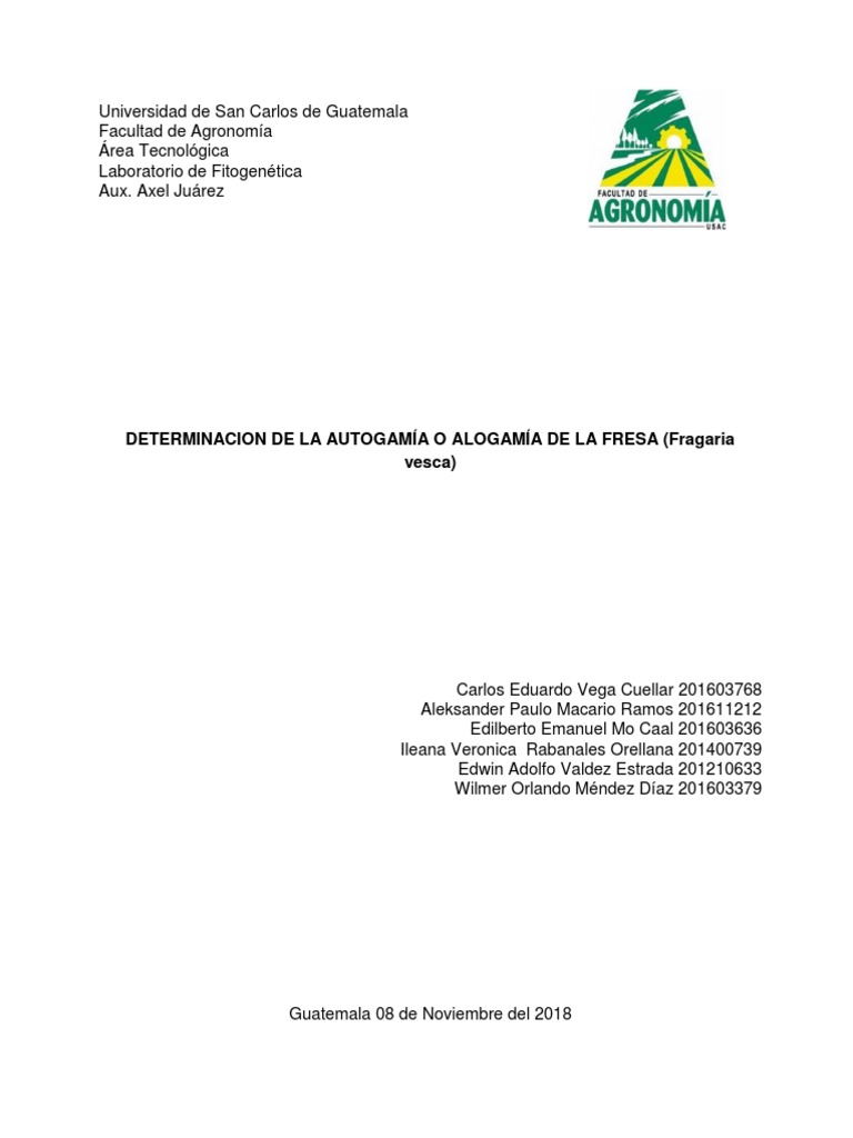 Determinación de La Autogamia o Alogamia de La Fresa (Fragaria Vesca ...