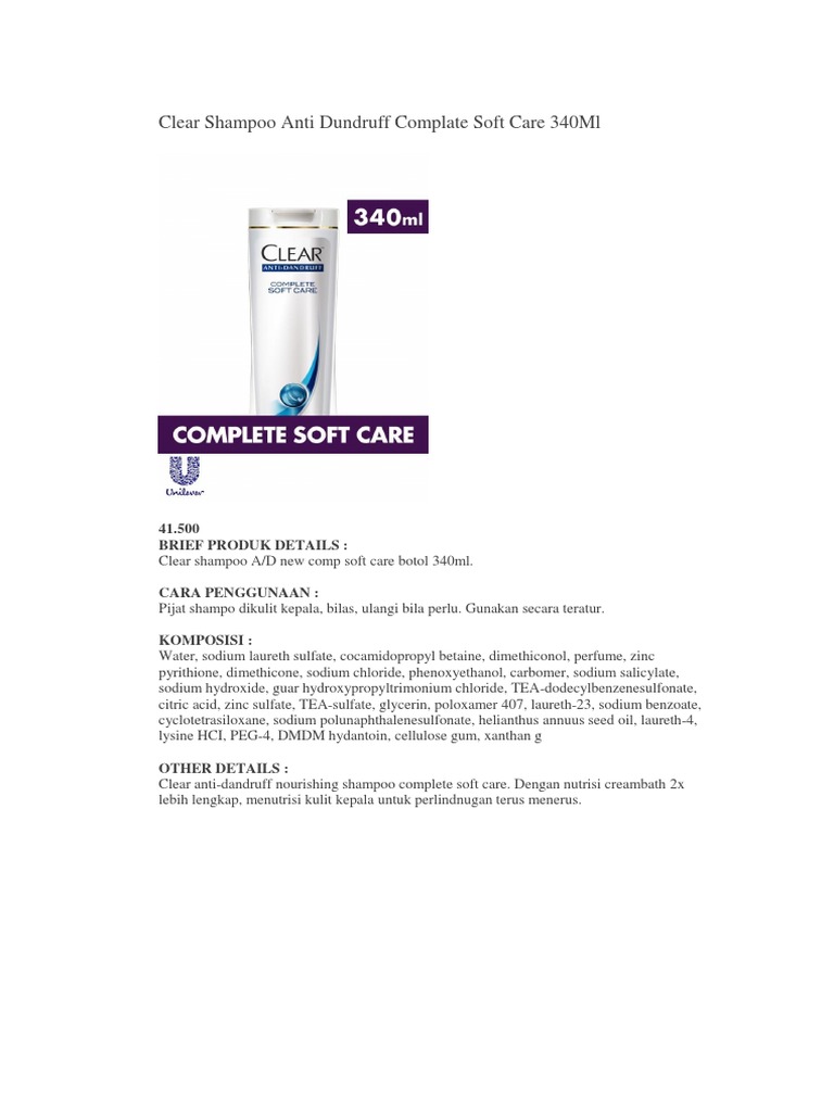 Clear Shampoo Anti Dundruff Complate Soft Care 340Ml | PDF | Wellness