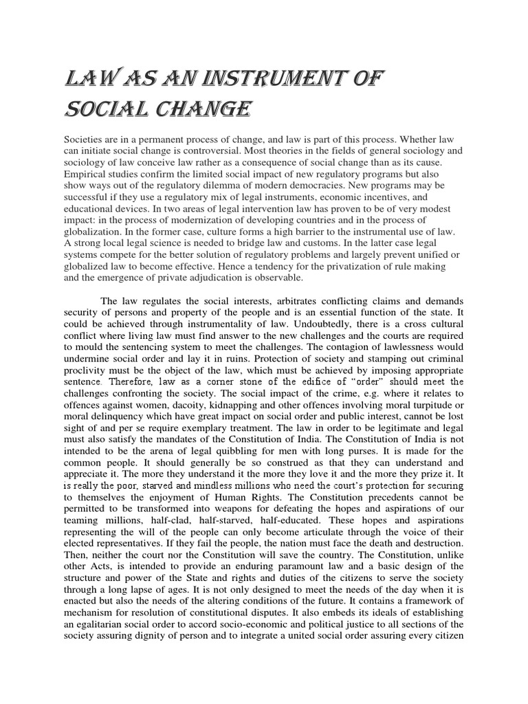 Law As An Instrument of Social Change | PDF | Constitution | Sociology