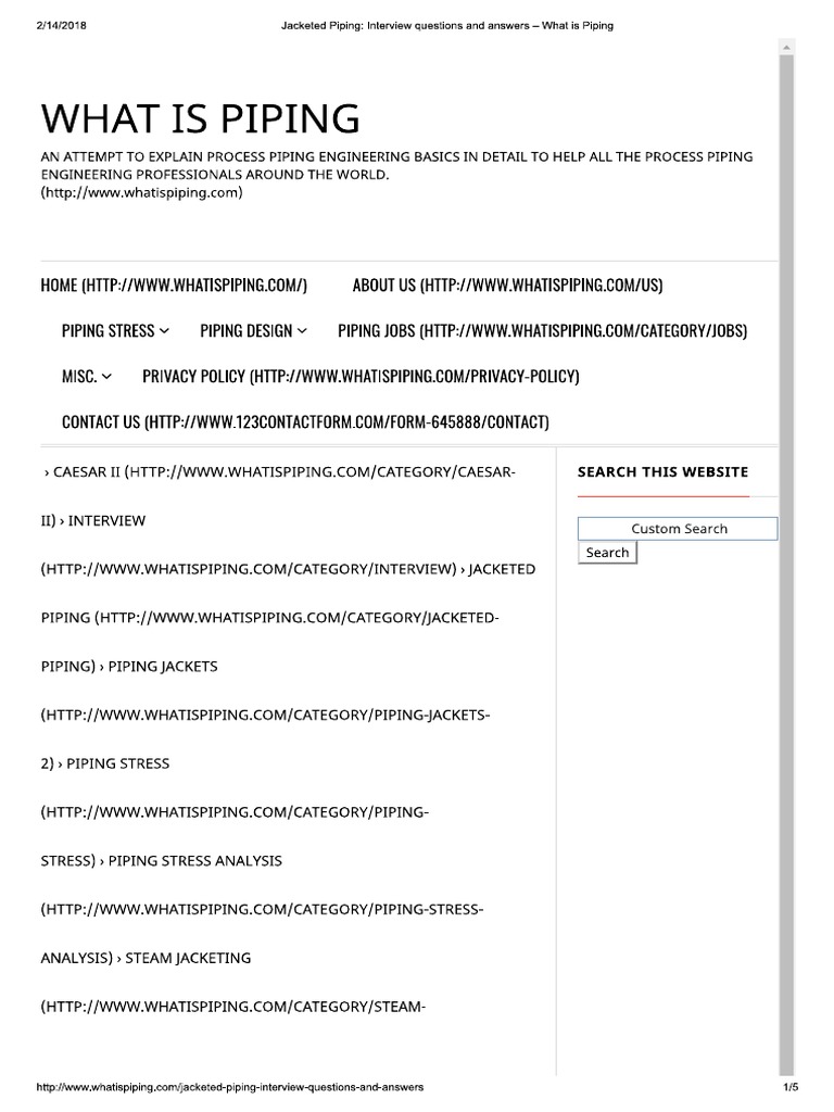 Jacketed Piping Interview Questions | PDF