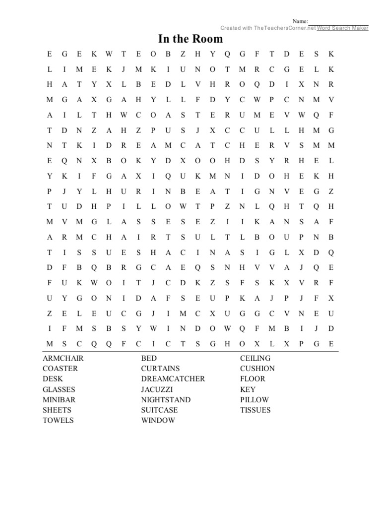 Room Wordsearch | PDF | Buildings And Structures | Leisure