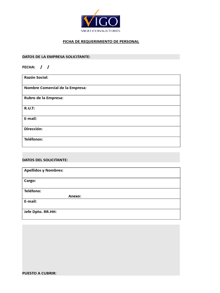 Ficha de Requerimiento Anexo 1 | PDF
