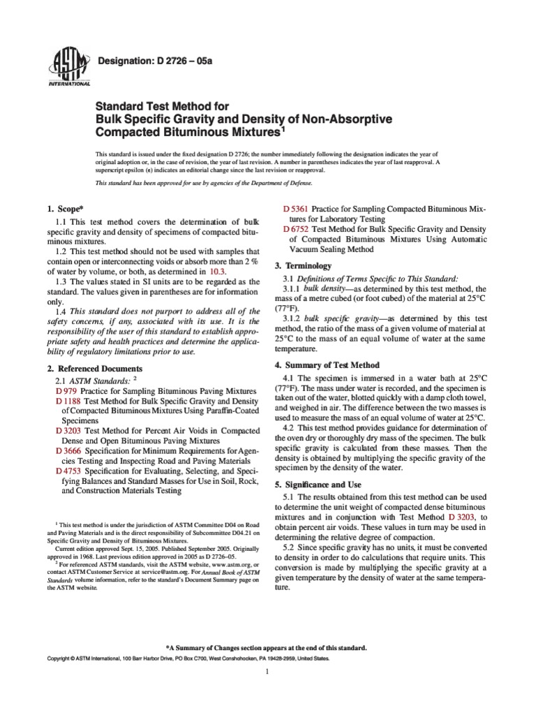 Astm D 2726 05a Standard Test Method For Bulk Spec PDF | PDF | Density ...