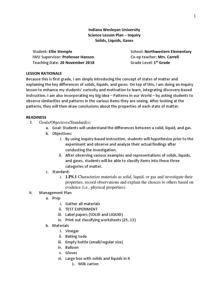 Science Lesson 1 | PDF | Inquiry Based Learning | Gases