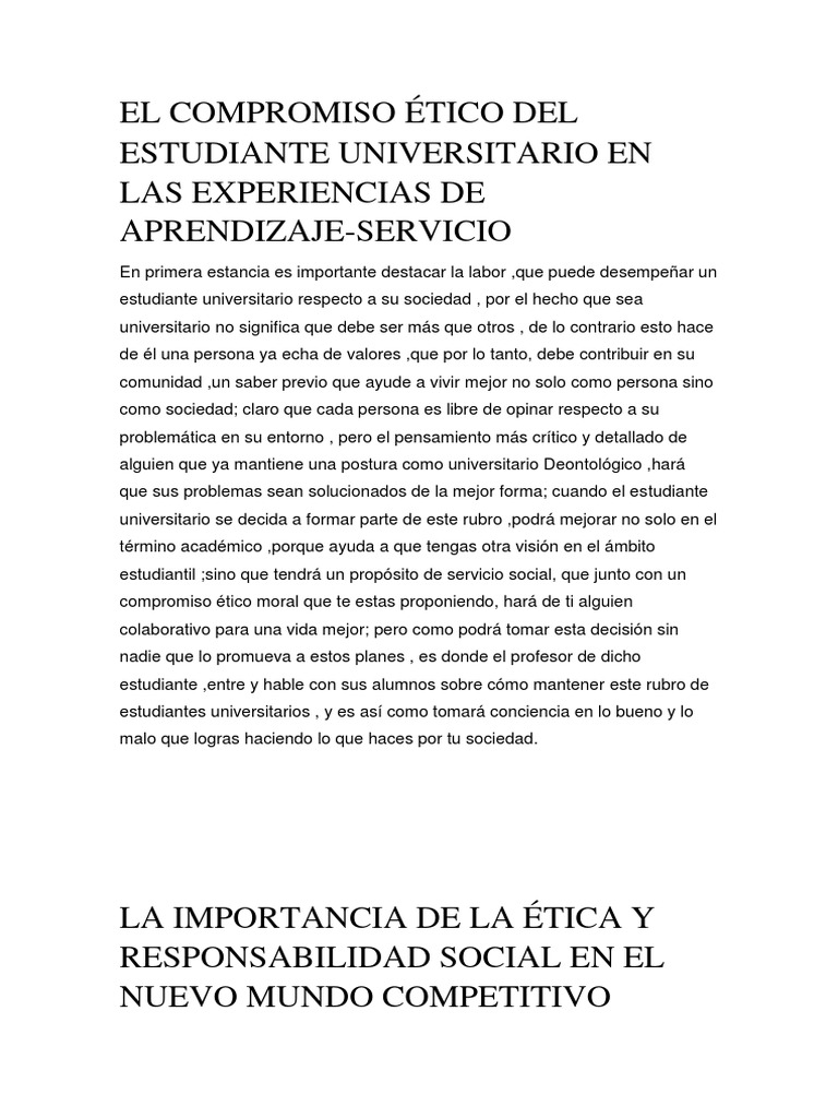 El Compromiso Ético Del Estudiante Universitario en Las Experiencias de ...
