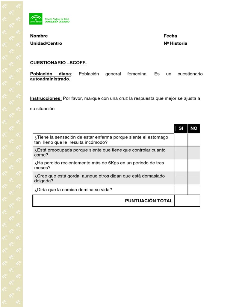 Cuestionario Scoff | PDF