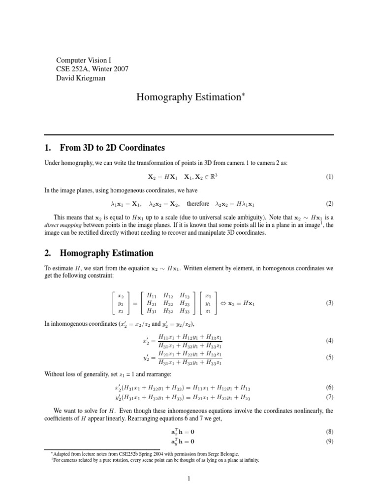 Homography Estimation | PDF | Eigenvalues And Eigenvectors | Linear Algebra