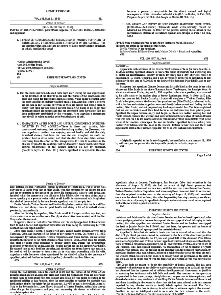 People V Demiar | PDF | Witness | Crime & Violence