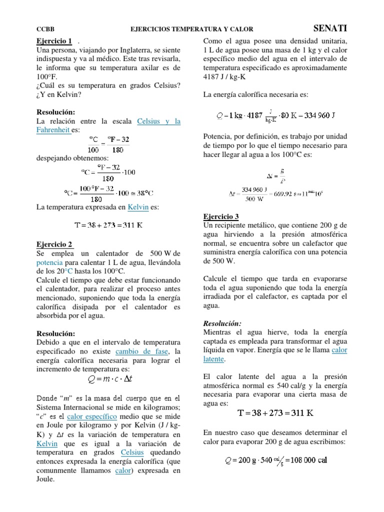 SENATI - CCBB Separata Ejercicios Temperatura y Calor | PDF | Calor | Temperatura