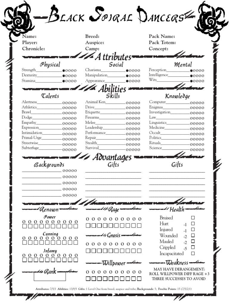 BSD Character Sheet | PDF | Leisure | Sports