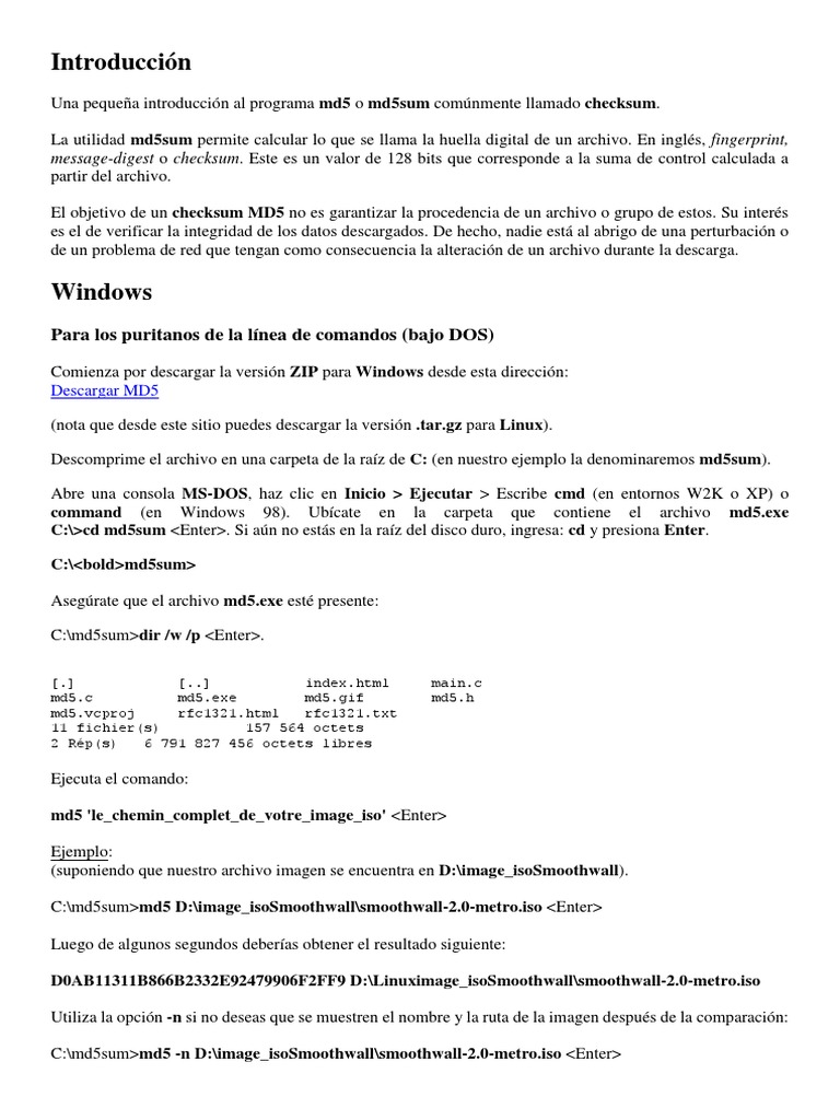 Guía de Uso de md5sum en Windows y Linux | PDF | Archivo de computadora ...