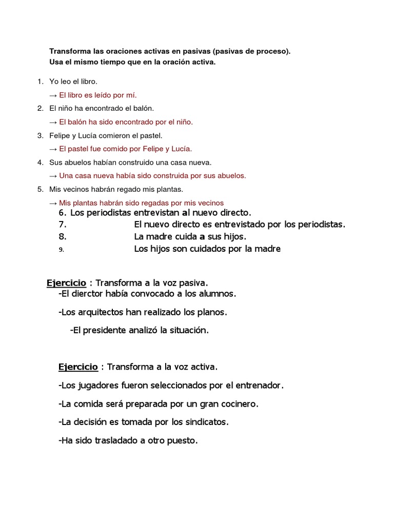 Transformación de oraciones activas a pasivas | PDF