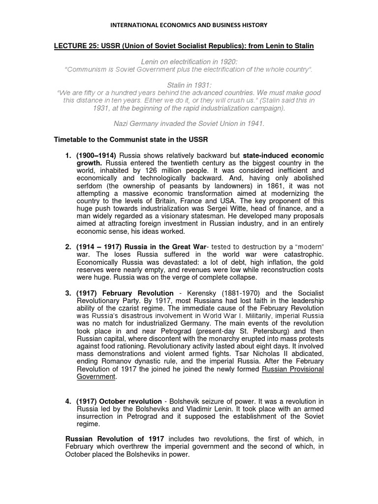 Lecture 25 - Ussr Lenin To Stalin PDF | PDF | Russian Revolution ...