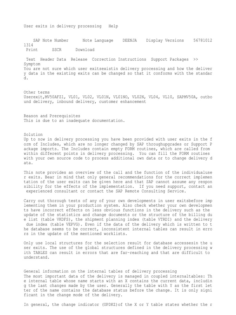 Delivery Userexit | PDF | Input/Output | Databases