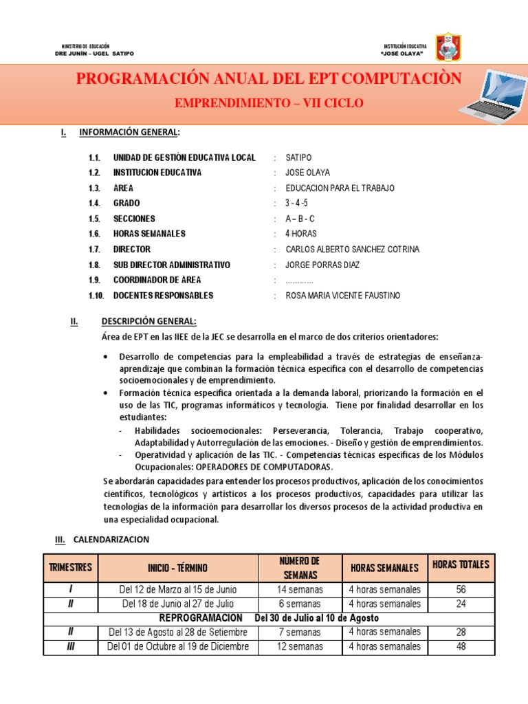 Programación Anual Del Ept Emprendimiento | PDF | Creatividad | Sustentabilidad