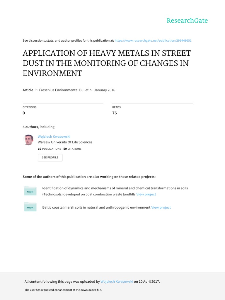 Application of Heavy Metals in Street Dust for Environmental Monitoring ...