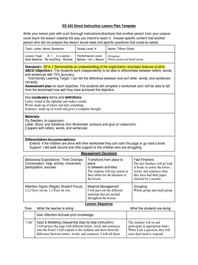 Kindergarten Lesson on Letters and Words | PDF | Lesson Plan | Psychology