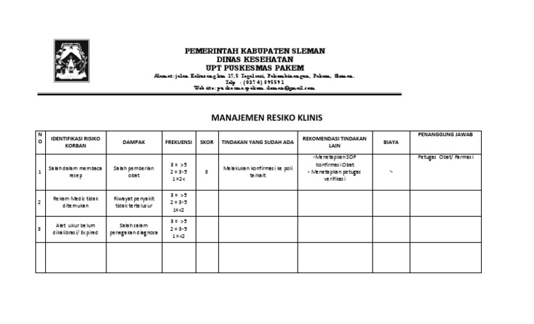 Form Manajemen Risiko Klinis | PDF