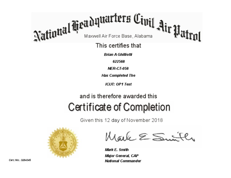 Brian Ghilliotti: Civil Air Patrol: ICUT Training Completion ...