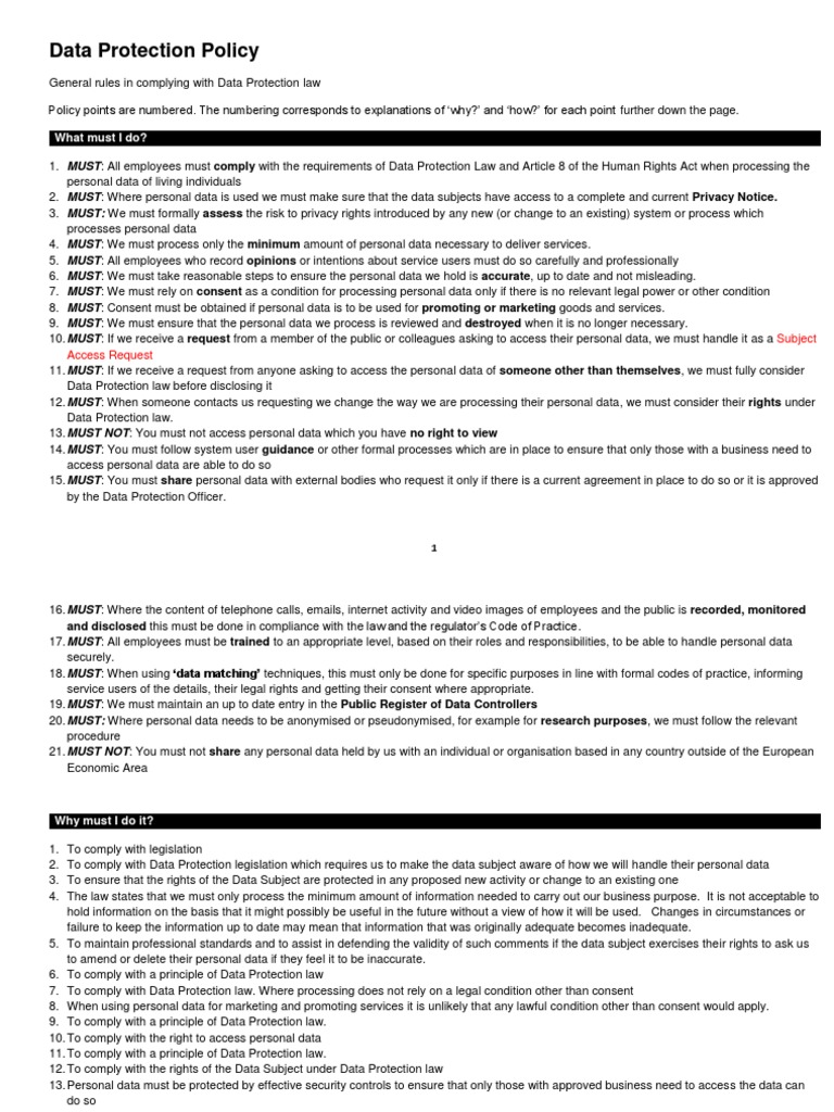 Data Protection Policy | PDF | Information Privacy | Personally ...