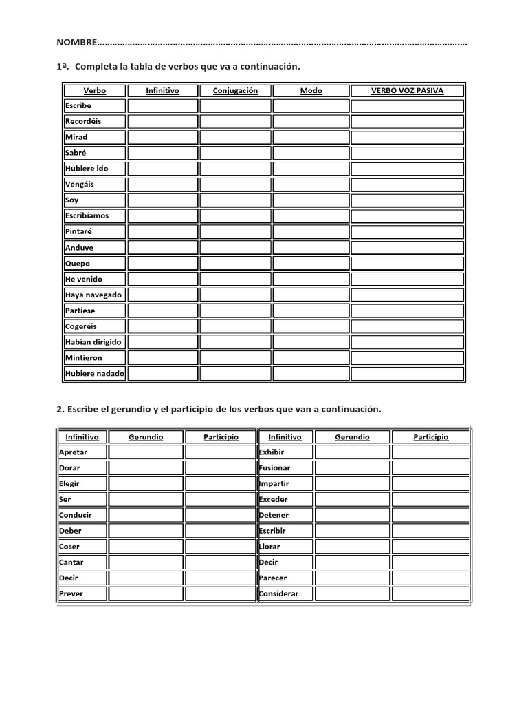 Tabla de Conjugación de Verbos | PDF