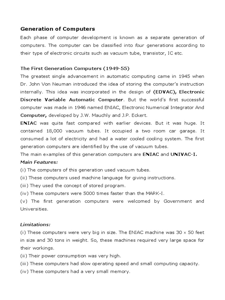 Generation of Computers | PDF | Integrated Circuit | Microprocessor